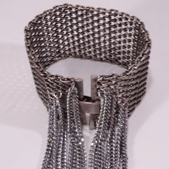 Lee Angel | Jewelry | Designer Gunmetal Wide Mesh Drape Chain Cuff ...